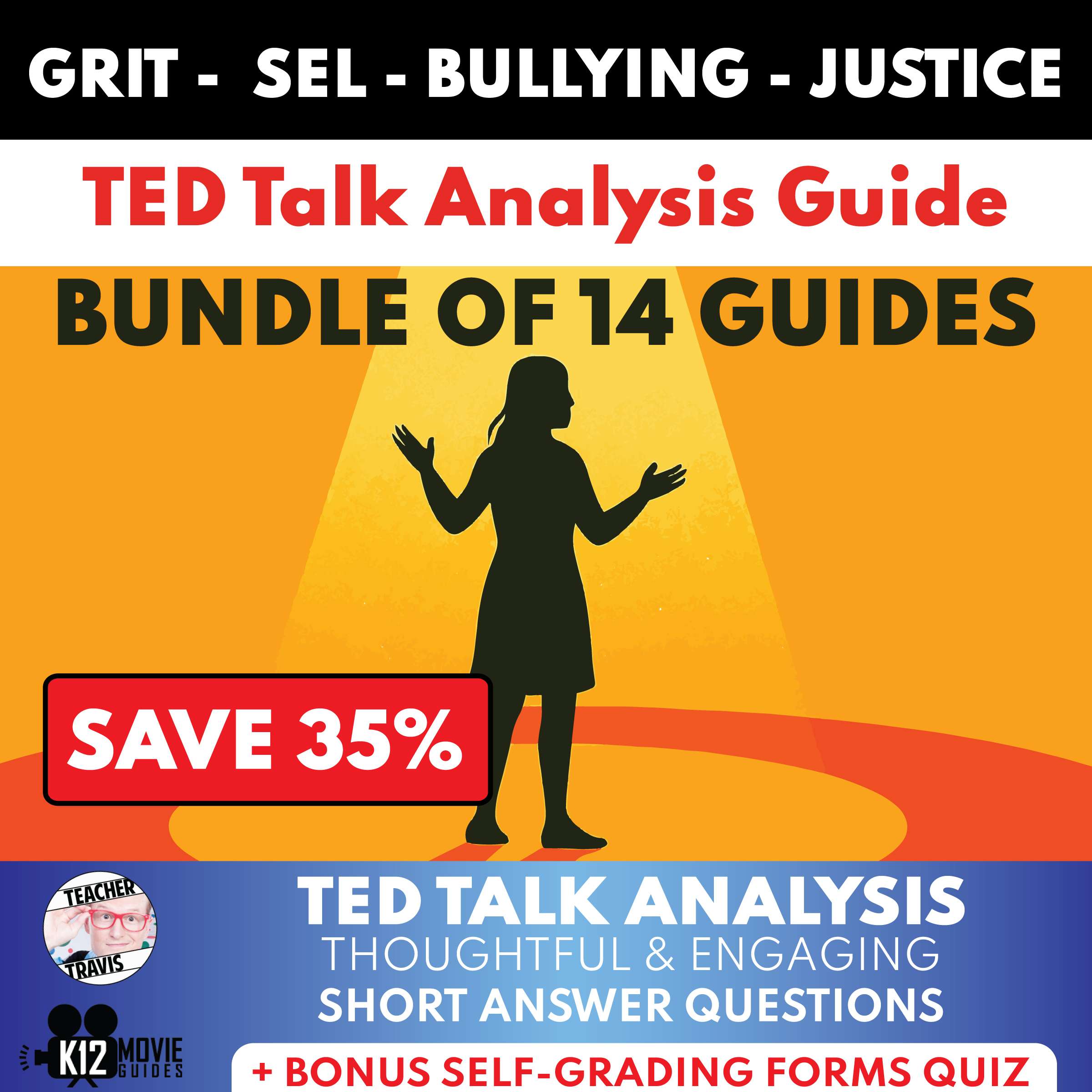 TED Talk Analysis Guides Mega Bundle 14 Guides Collection – K12MovieGuides