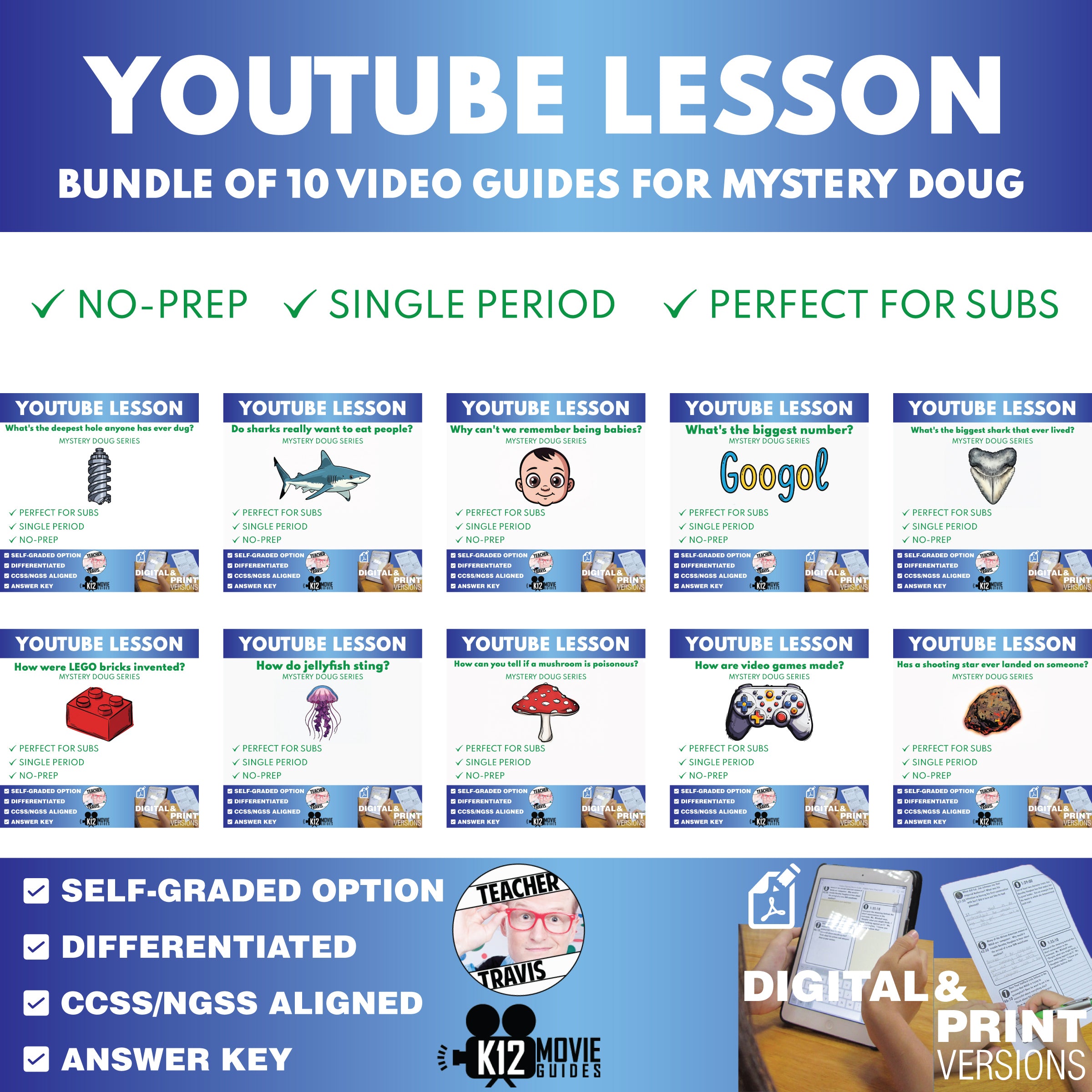 Mystery Doug YouTube Video Lessons Bundle | Worksheets – K12MovieGuides