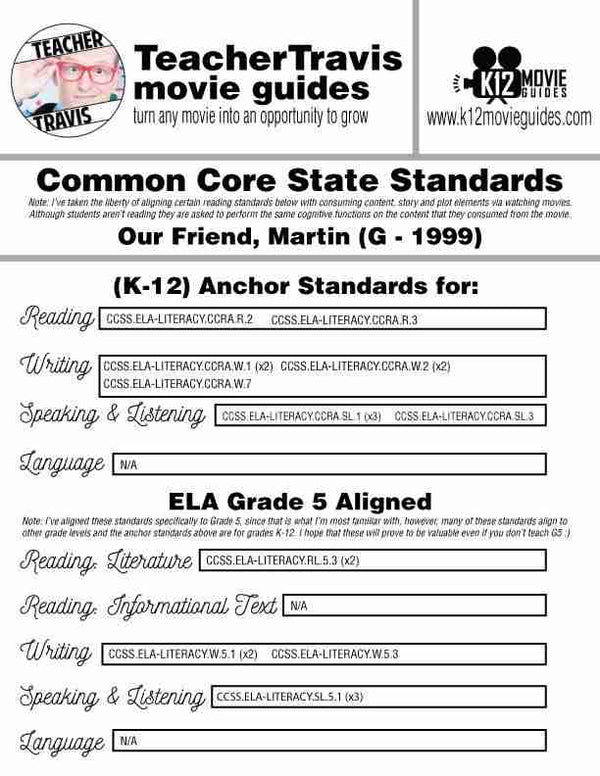Our Friend, Martin Worksheet & Movie Questions | Movie Guide + Answer ...